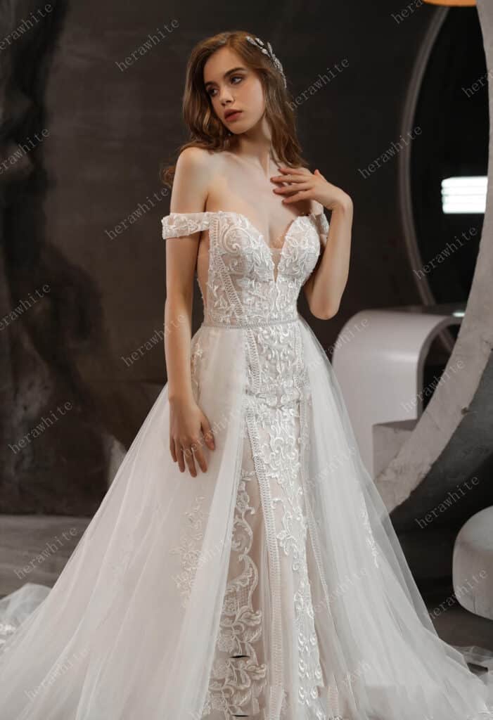 Gorgeous Lace Fit and Flare Bridal Gown with Detachable Train | Bridal ...